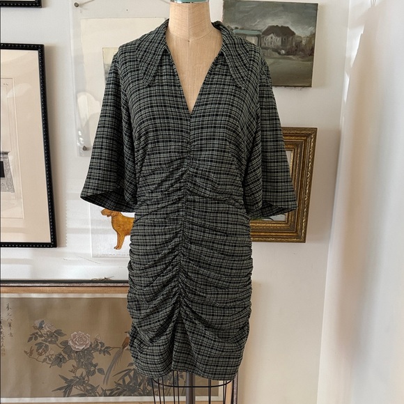 Ganni | Dresses | Ganni Checkered Ruched Dress In Black And Gray | Poshmark